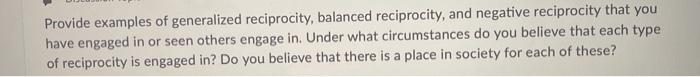 Solved Provide examples of generalized reciprocity, balanced | Chegg.com