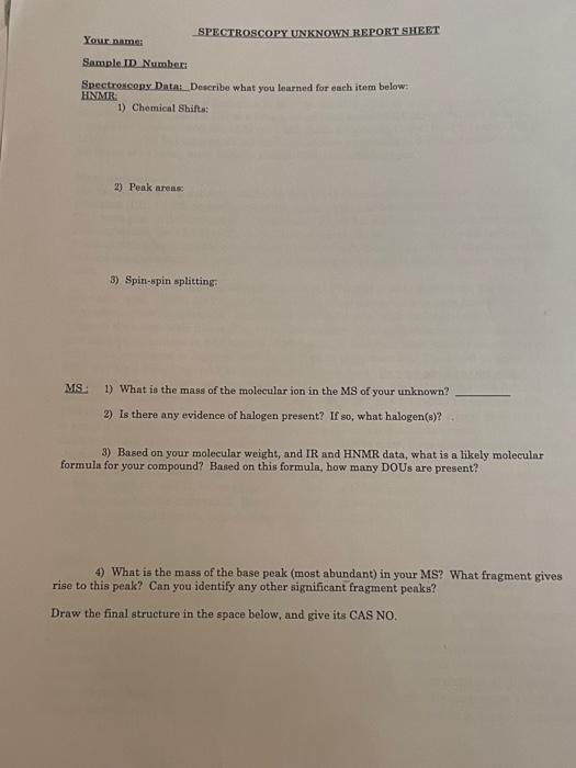 Solved using the Spectrcopy info page answer the | Chegg.com