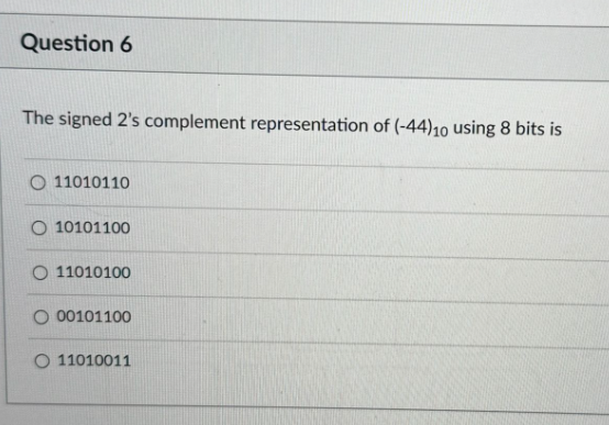 Solved Question 6The signed 2's complement representation of | Chegg.com Solved Question 6The signed 2's complement representation of | Chegg.com