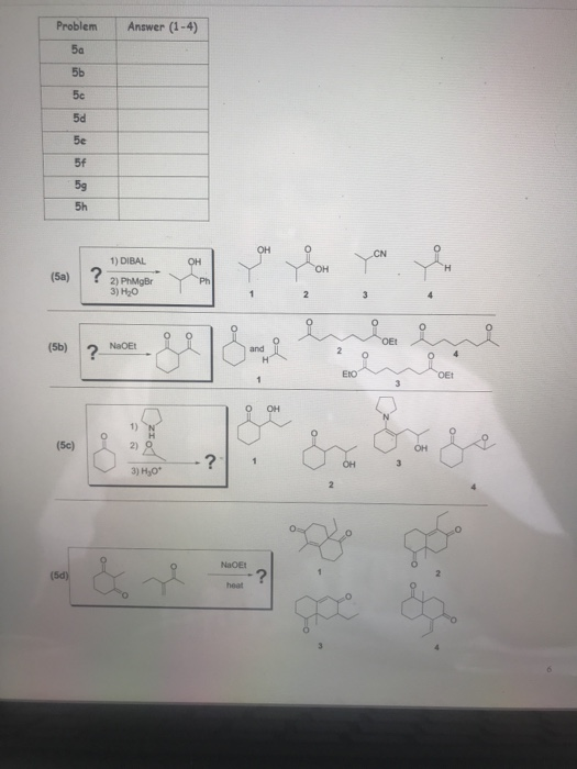 Solved Problem Answer (1-4) 5a БЫ 5c 5d 5e 5f 59 5h OH .CN | Chegg.com
