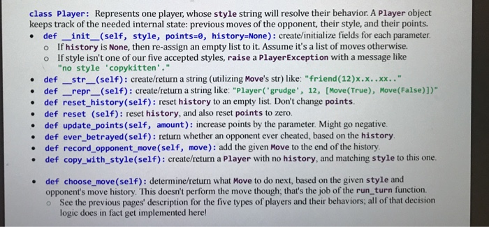 Solved class Player: Represents one player, whose style | Chegg.com