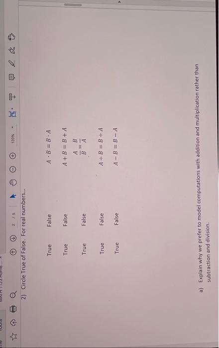 Solved 2) Circle True of Faise. For real numbers... a) | Chegg.com