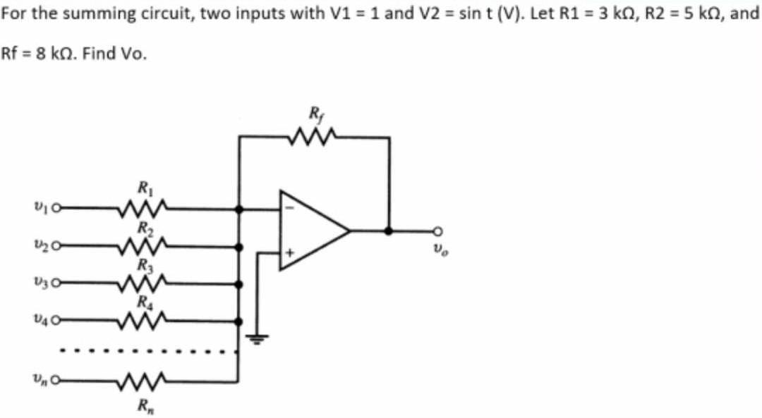 Solved For the summing circuit, two inputs with V1=1 and | Chegg.com