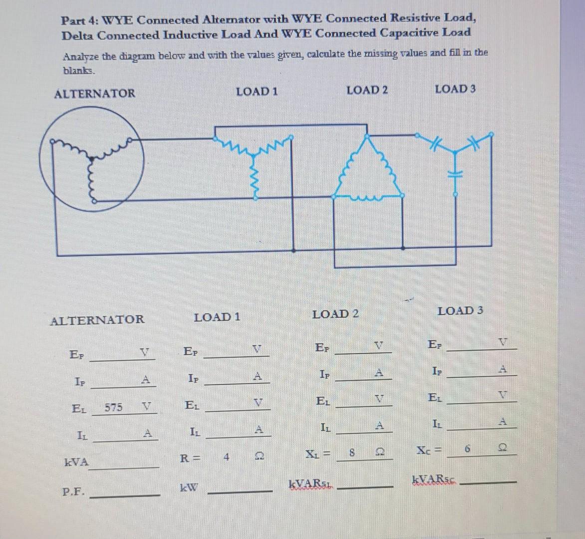Solved Part 4: WYE Connected Altemator with WYE Connected | Chegg.com