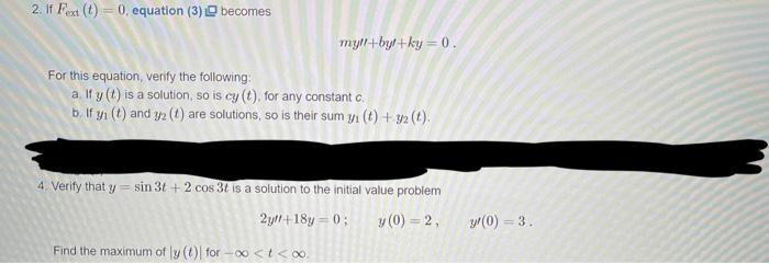 Solved 2. If Fext (t)=0, equation (3) becomes | Chegg.com