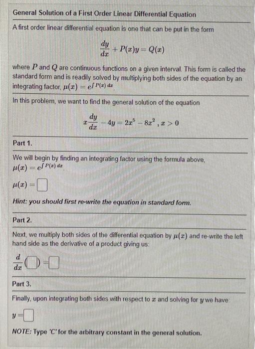 Solved General Solution of a First Order Linear Differential | Chegg.com