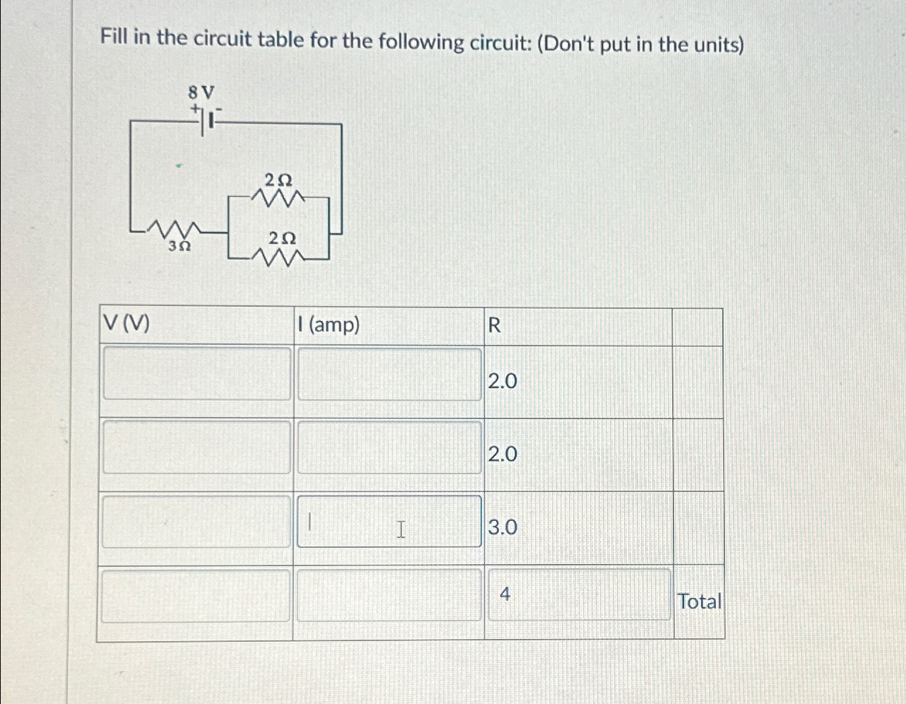 Solved Fill in the circuit table for the following circuit: | Chegg.com