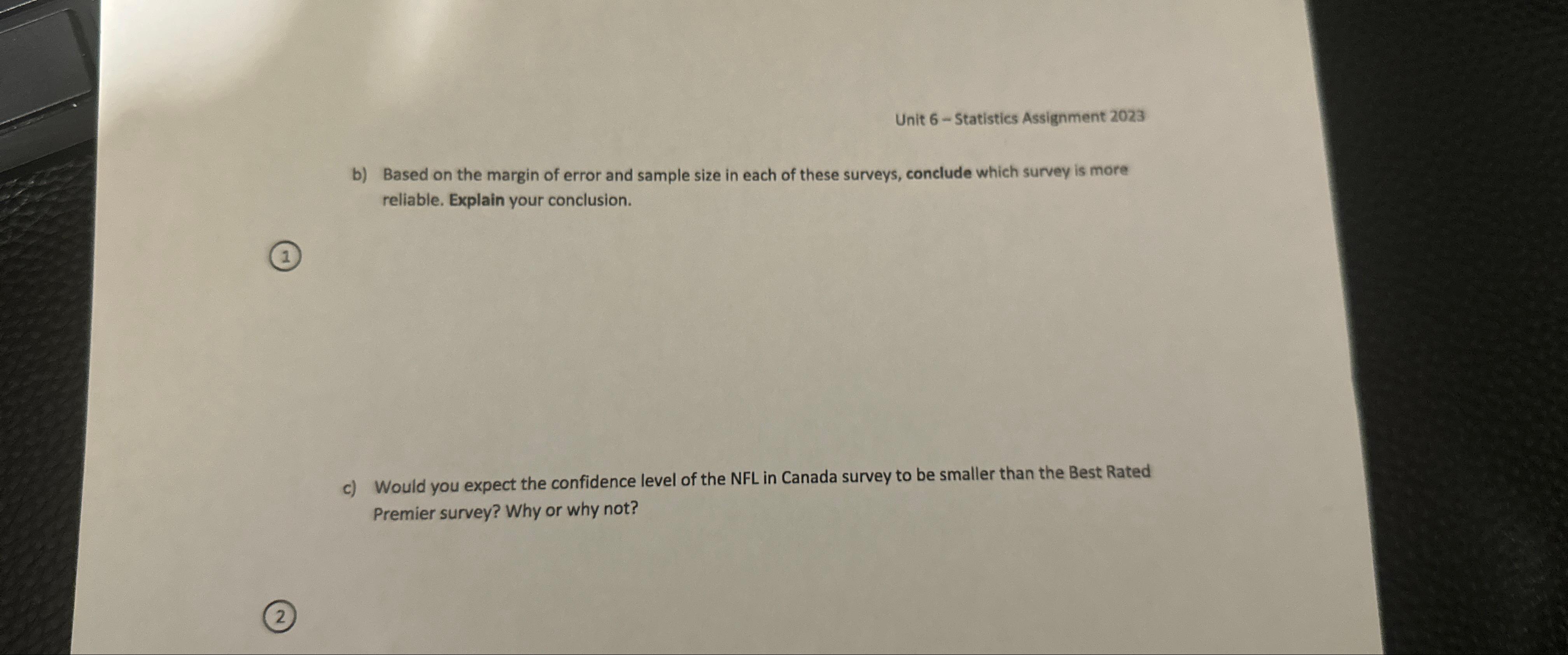 Unit 6 - ﻿Statistics Assignment 2023b) ﻿Based on the | Chegg.com