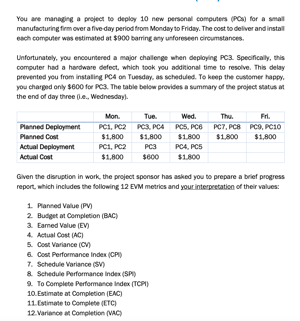 Solved You are managing a project to deploy 10 ﻿new personal | Chegg.com