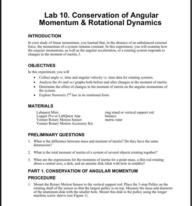 Solved Lab 10. Conservation of Angular Momentum & Rotational | Chegg.com
