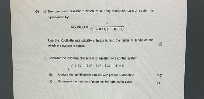 Solved Q4 (a) The open-loop transfer function of a unity | Chegg.com