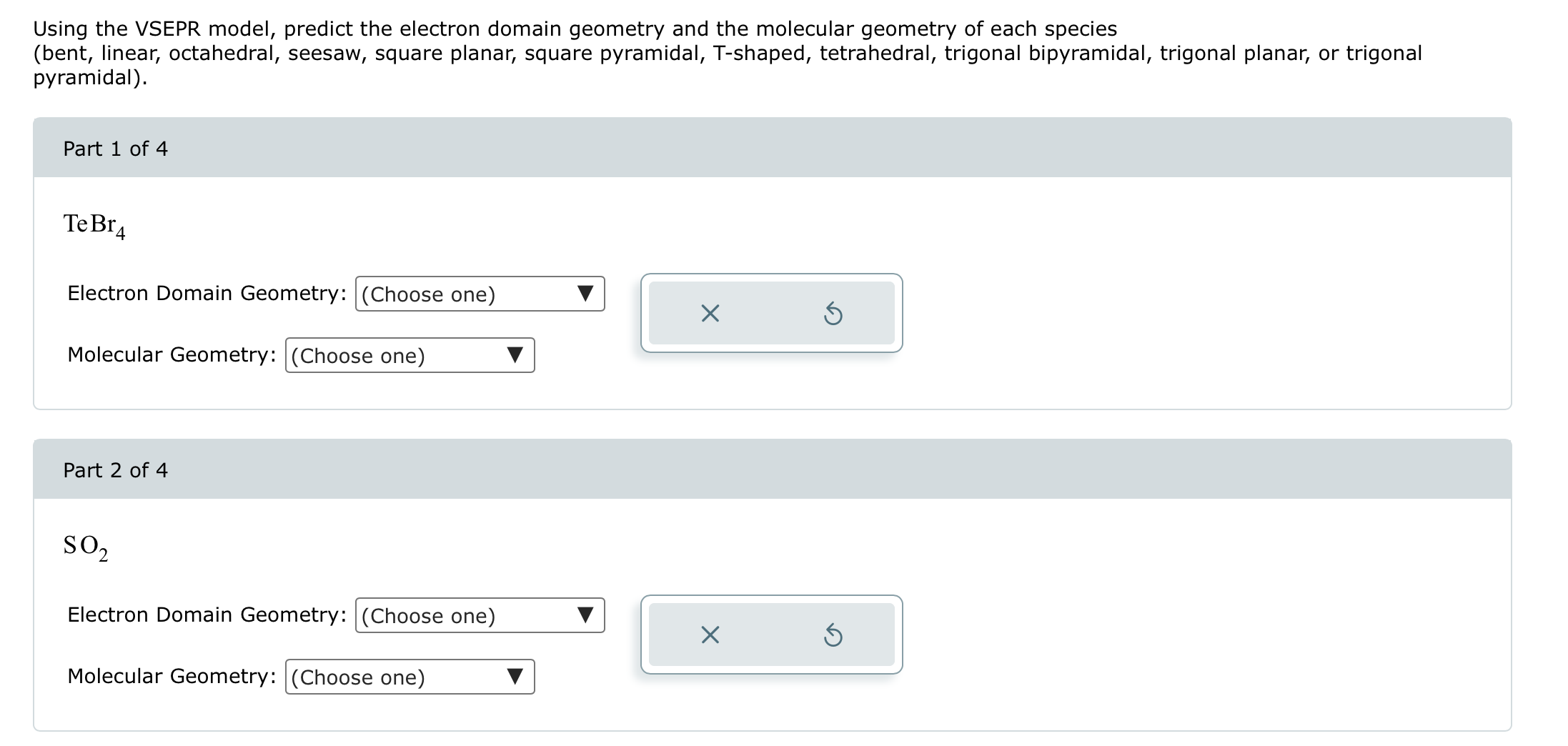 Solved Using the VSEPR model, predict the electron domain | Chegg.com