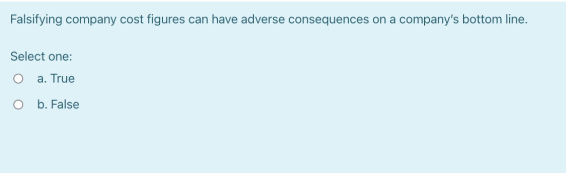 Solved Falsifying company cost figures can have adverse | Chegg.com