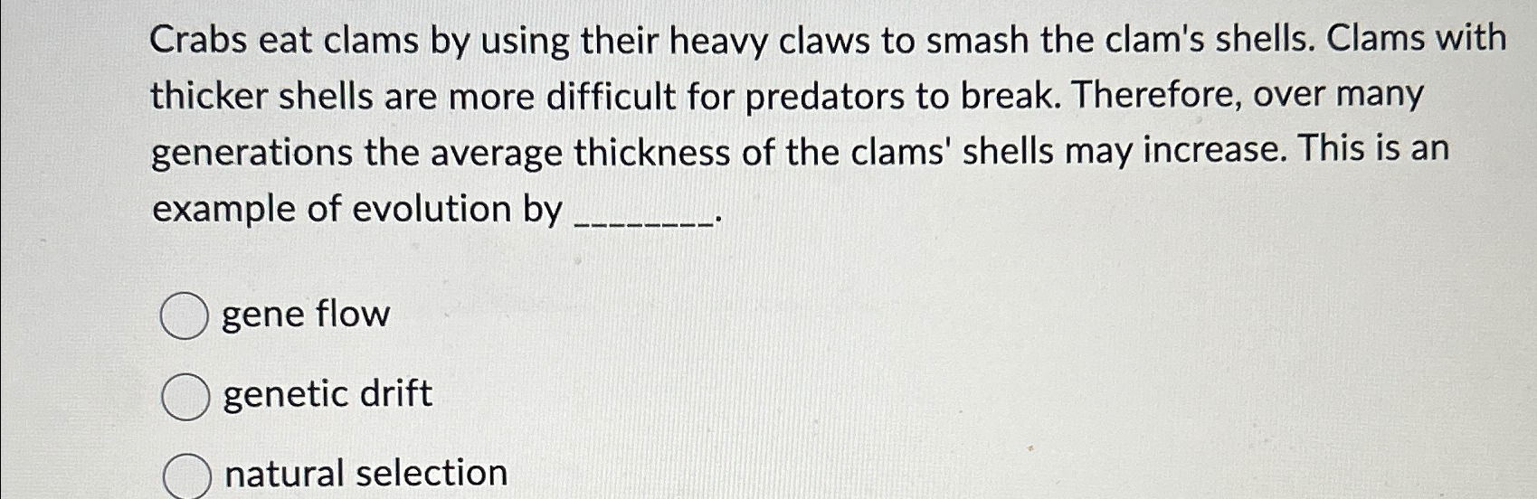 Solved Crabs eat clams by using their heavy claws to smash | Chegg.com