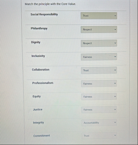 Solved Match the principle with the Core Value.Social | Chegg.com