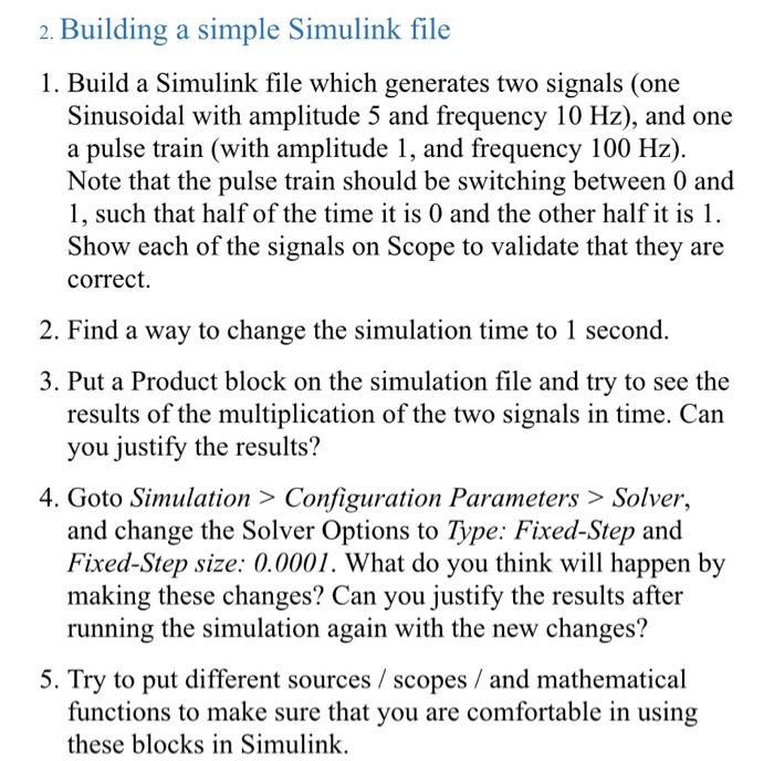 Solved 2. Building a simple Simulink file 1. Build a | Chegg.com