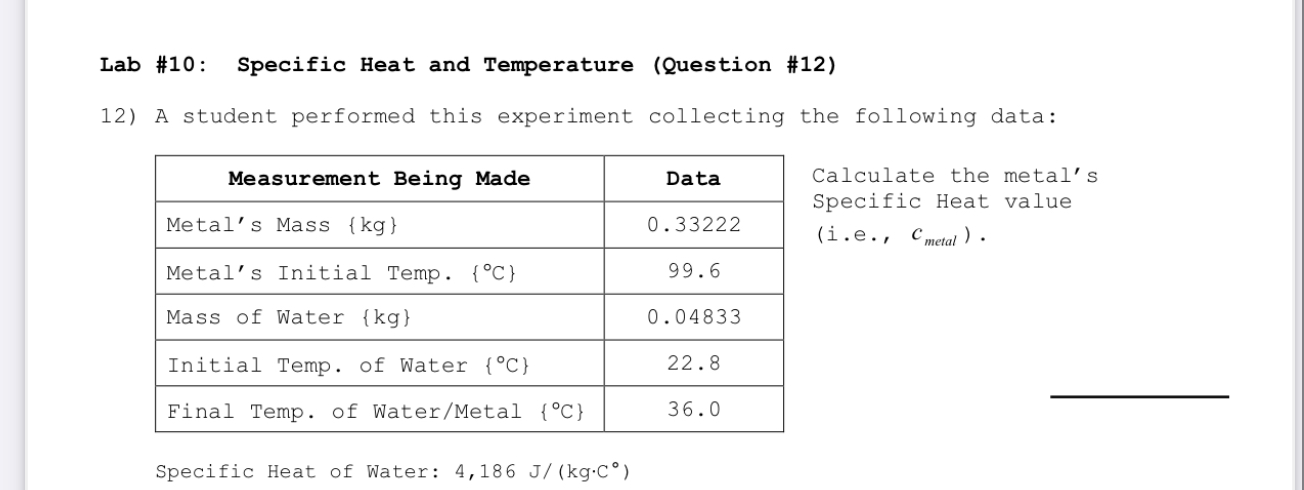 Solved Lab #10: Specific Heat and Temperature (Question | Chegg.com