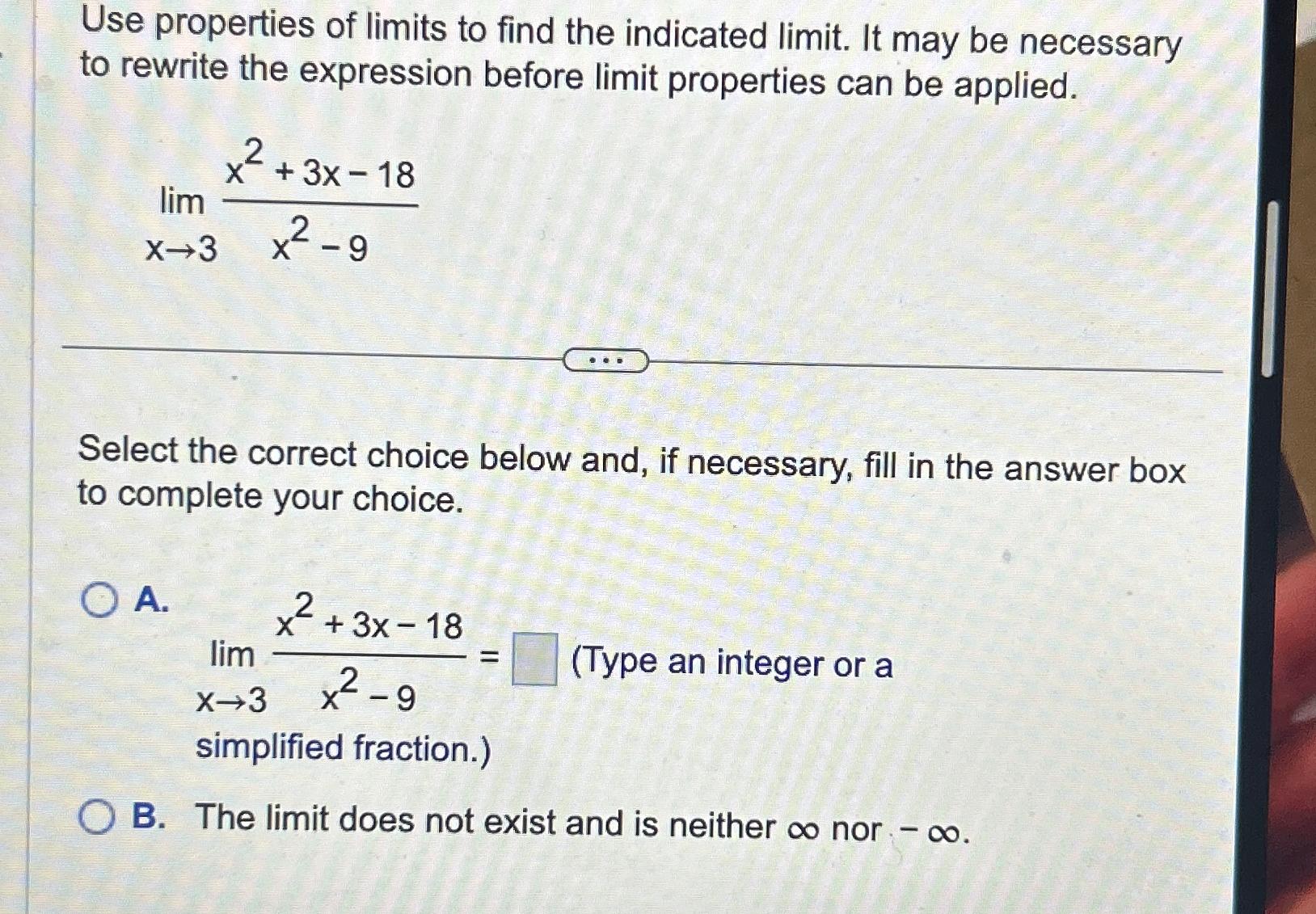 Solved Use properties of limits to find the indicated limit. | Chegg.com