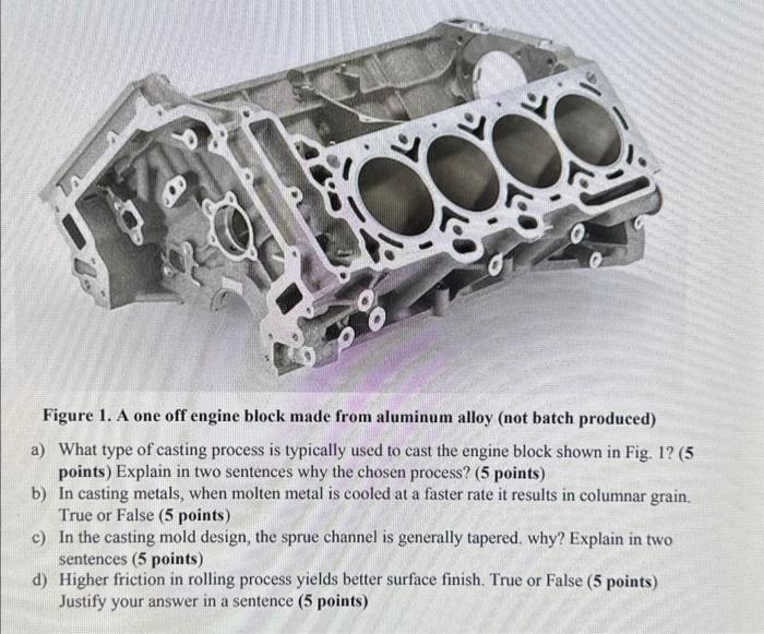 Solved Figure 1. A one off engine block made from aluminum | Chegg.com