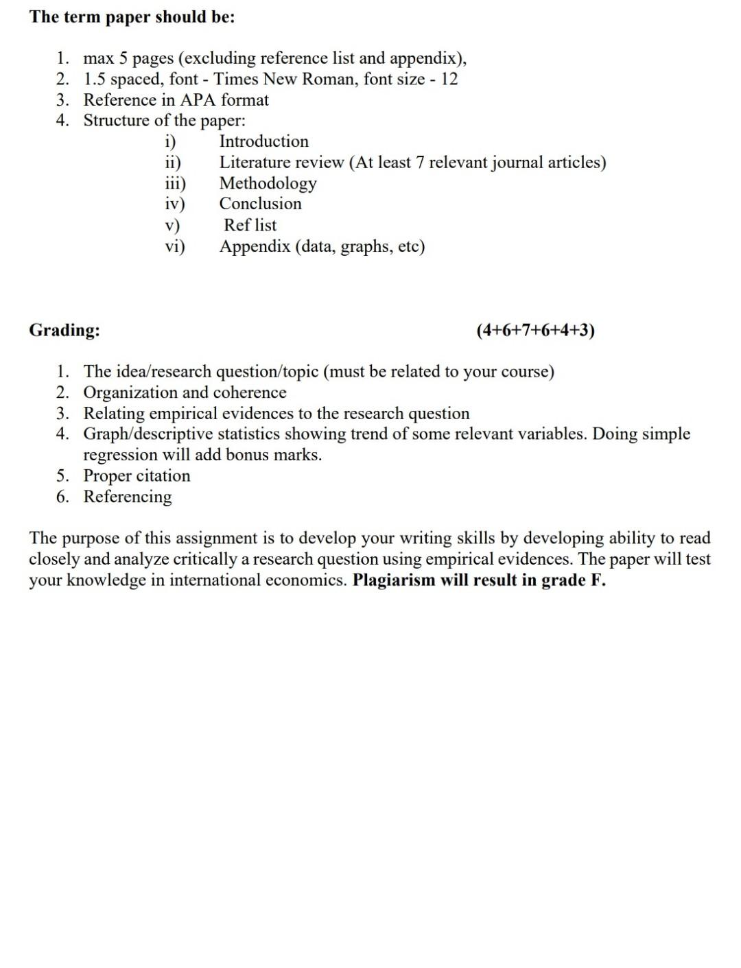Solved The term paper should be: 1. max 5 pages (excluding | Chegg.com