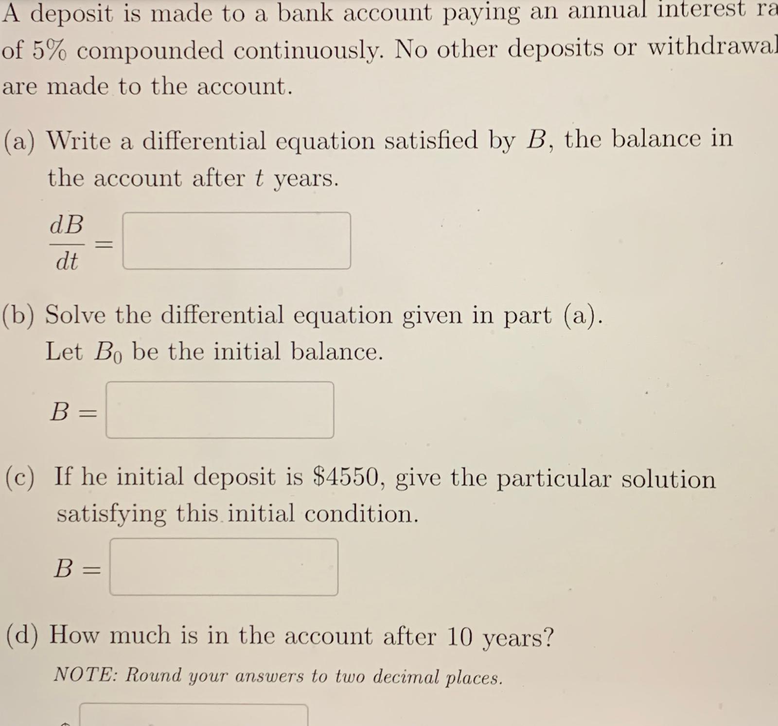 Solved A deposit is made to a bank account paying an annual | Chegg.com