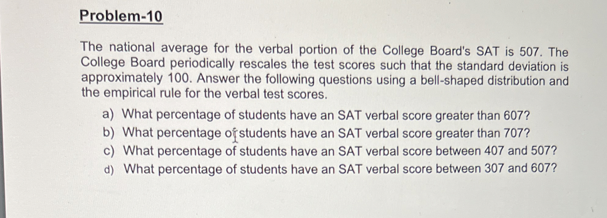 Solved Problem-10The national average for the verbal portion | Chegg.com