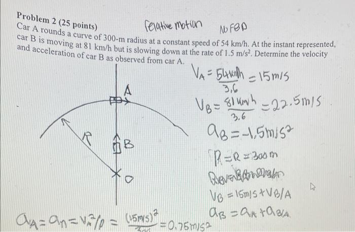 Solved Problem 2 (25 points) Telative motion NUFBD CarA | Chegg.com