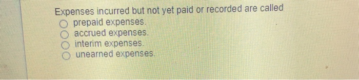 Solved Expenses incurred but not yet paid or recorded are | Chegg.com