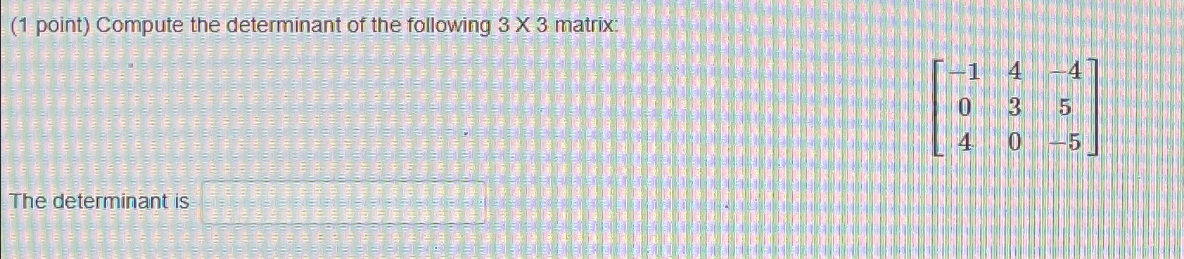 Solved (1 ﻿point) ﻿Compute the determinant of the following | Chegg.com
