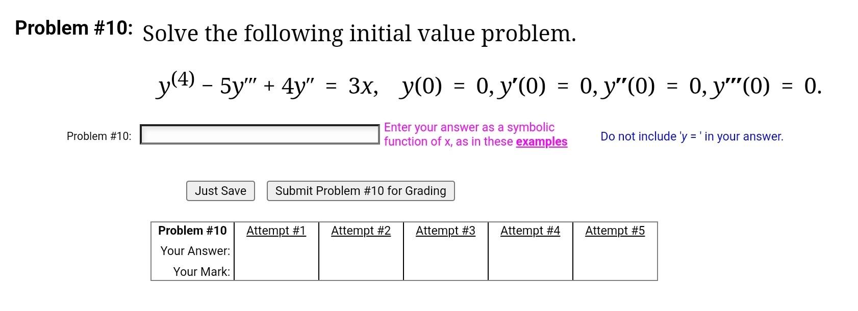 Solved Problem \#10: Solve the following initial value | Chegg.com