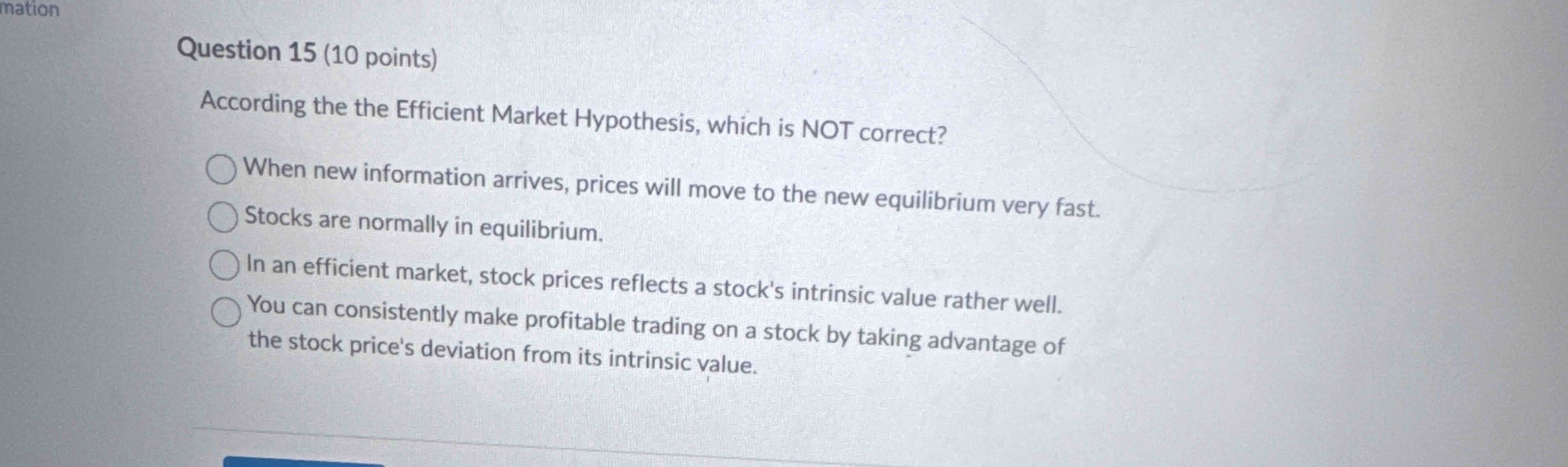 Solved Question 15 (10 ﻿points)According the the Efficient | Chegg.com
