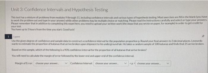 Solved Unit 3: Confidence intervals and Hypothesis Testing | Chegg.com