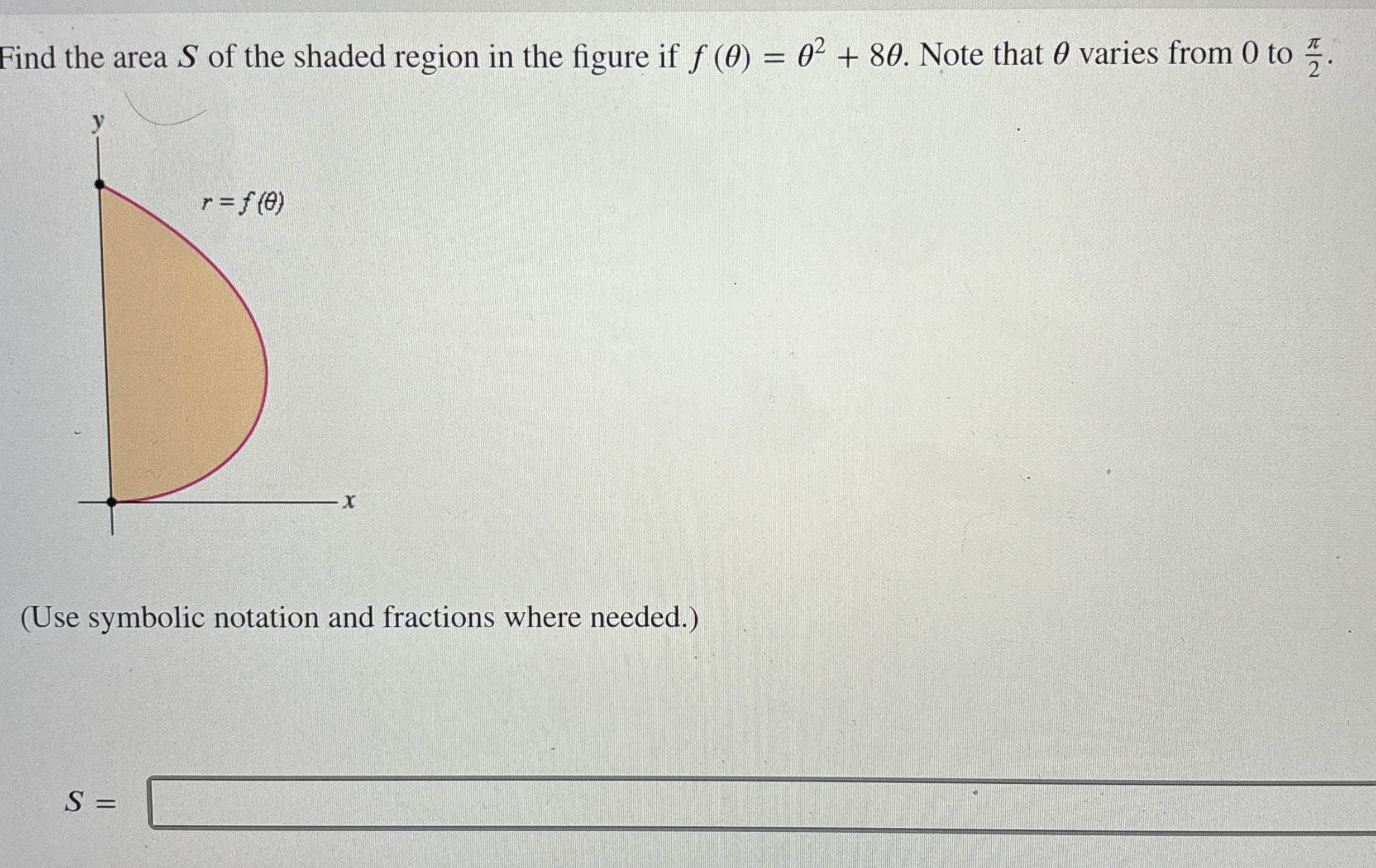 Solved Find the area S ﻿of the shaded region in the figure | Chegg.com