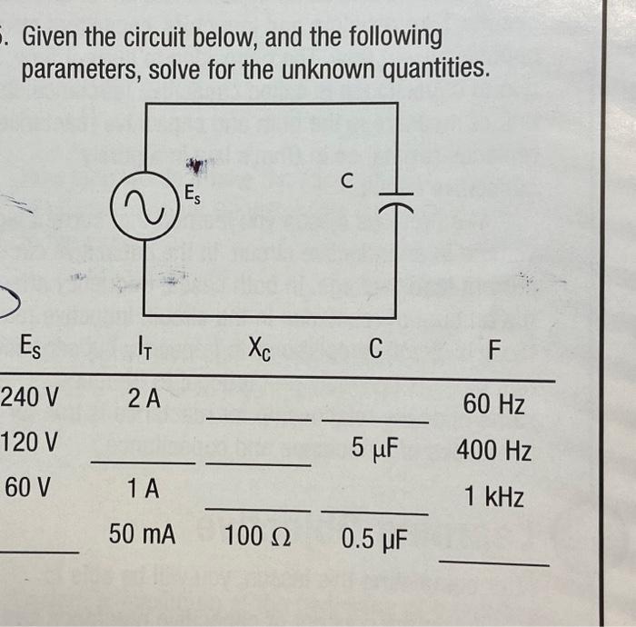 Solved 5. Given the circuit below, and the following | Chegg.com