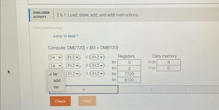 26.1: Load, store, add, and addi instructions. Jump | Chegg.com