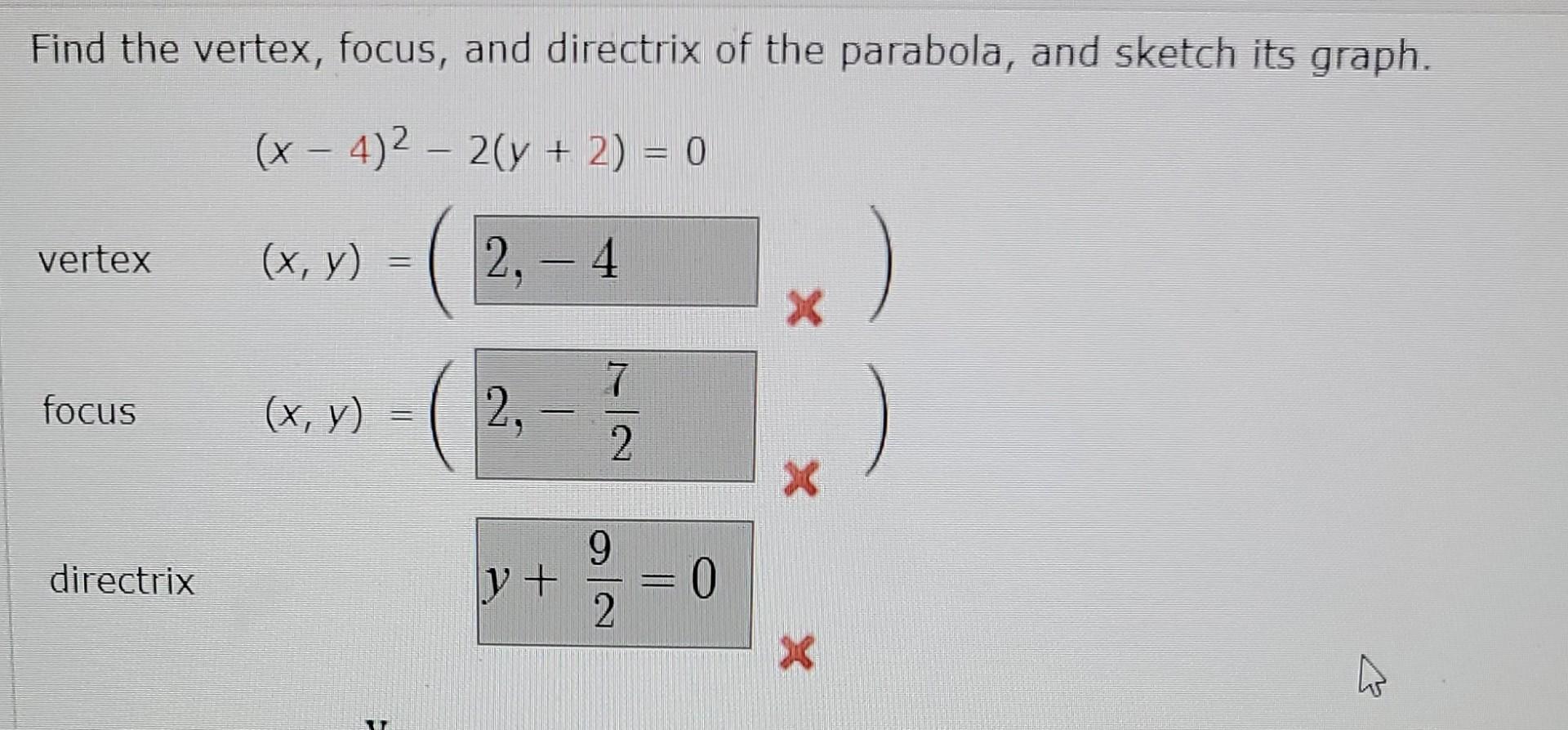 Solved Find the vertex, focus, and directrix of the | Chegg.com