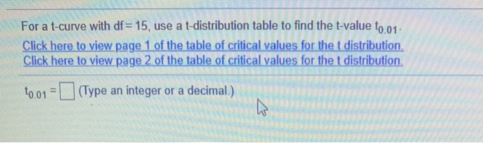 Solved For a t-curve with df = 15, use a t-distribution | Chegg.com