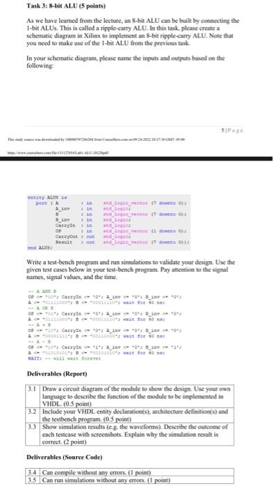 Task 3: 8-bit ALU (5 points) As we have learned from | Chegg.com