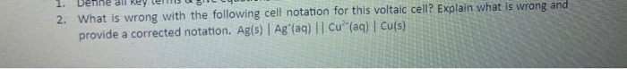 Solved 2. What is wrong with the following cell notation for | Chegg.com