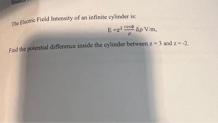 Solved The Electric Field Intensity of an infinite cylinder | Chegg.com