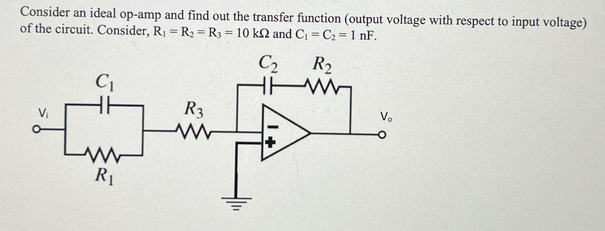Solved Consider an ideal op-amp and find out the transfer | Chegg.com