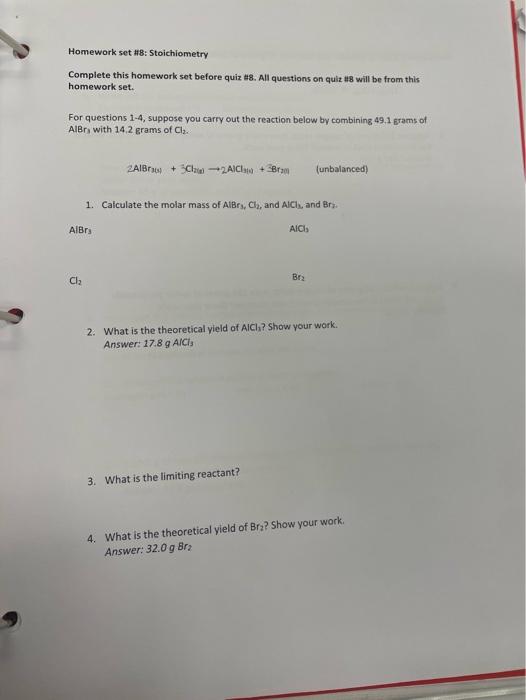 Solved Homework set \#8: Stoichiometry Complete this | Chegg.com Solved Homework set \#8: Stoichiometry Complete this | Chegg.com