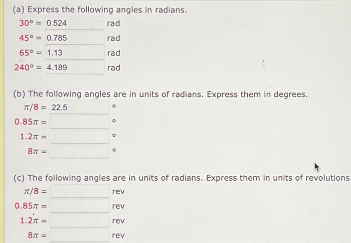 Solved (b) The following angles are in units of radians. | Chegg.com
