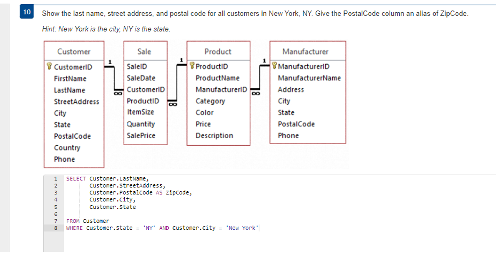Solved Show the last name, street address, and postal code | Chegg.com