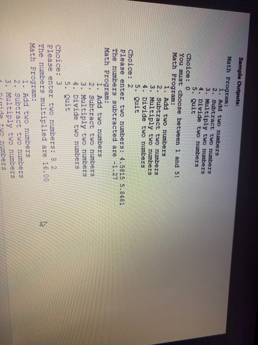 Solved Inputs: [integer) Menu Option o Validation: Must be | Chegg.com