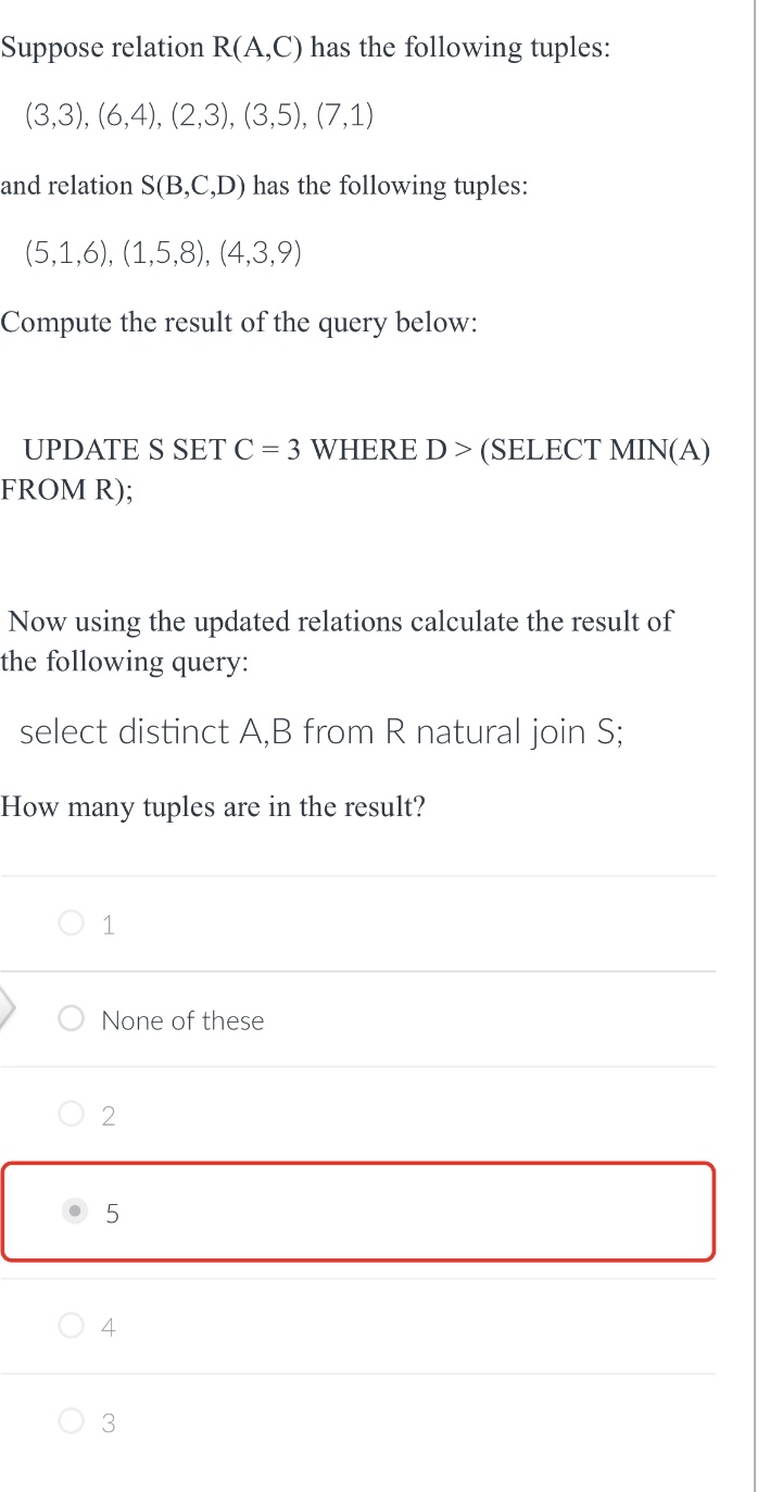 Solved Suppose relation R(A,C) ﻿has the following | Chegg.com