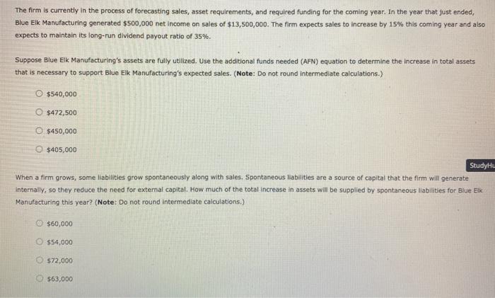 Solved 2. The Additional Funds Needed (AFN) equation Blue | Chegg.com