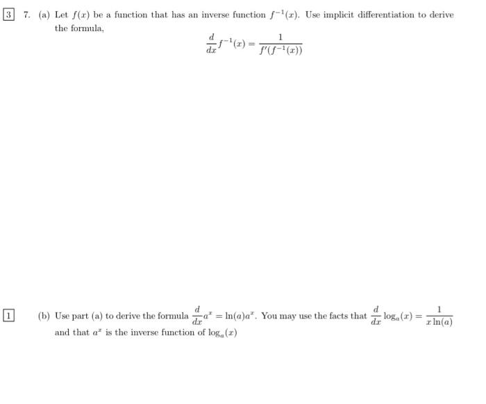 Solved 7 A Let F X Be A Function That Has An Inverse