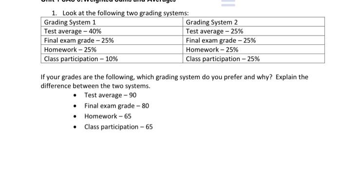 Solved 1. Look at the following two grading systems: Grading | Chegg.com