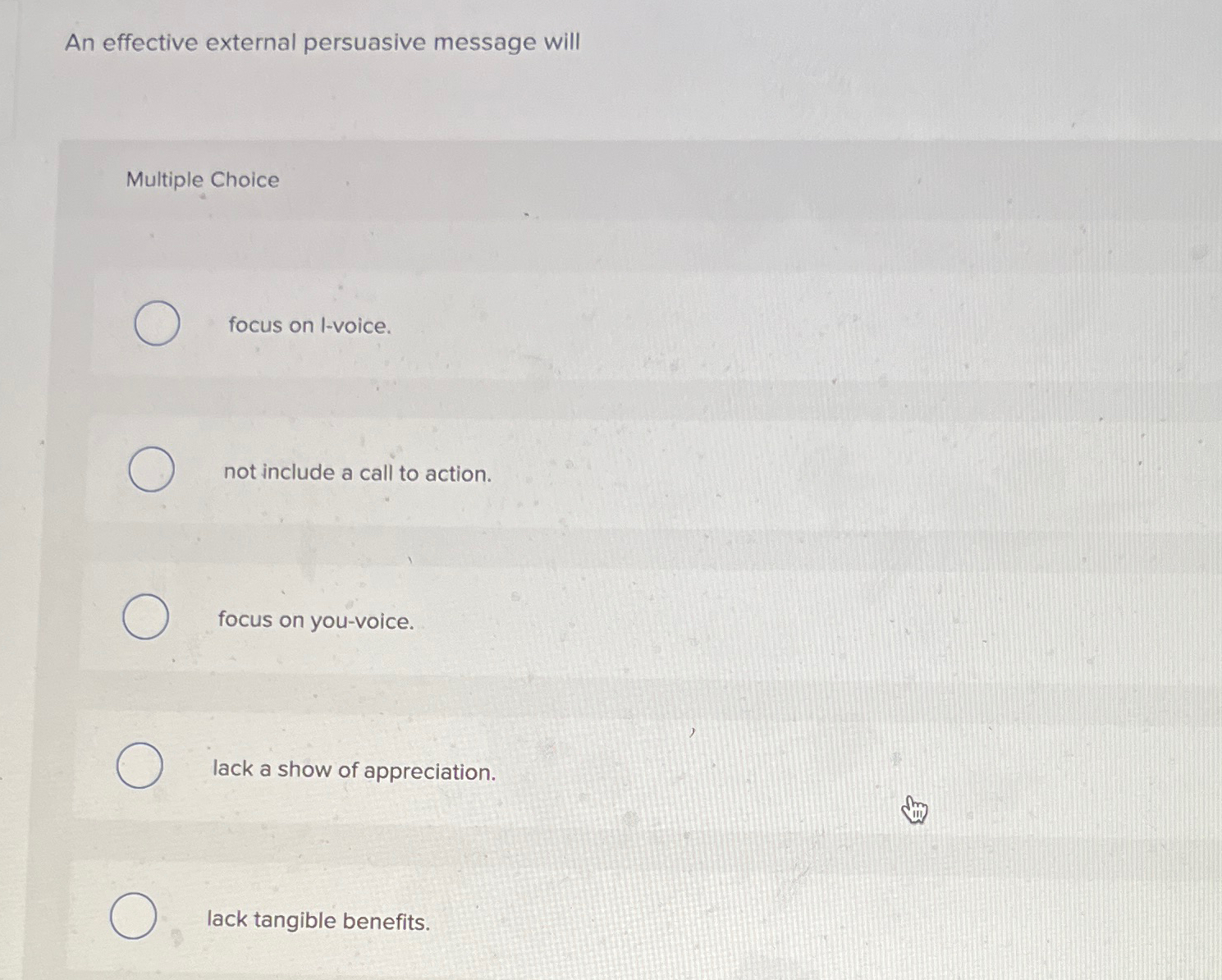 Solved An effective external persuasive message willMultiple | Chegg.com